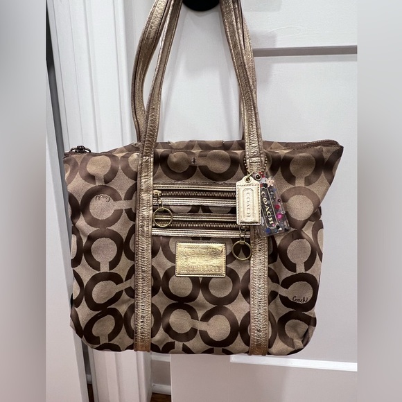 Coach | Bags | Coach Metallic Poppy Signature Tote | Poshmark